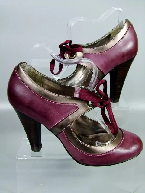VINTAGE STYLE PLUM (purple) Court Shoes, Ribbon Tie, Event Wedding UK ...