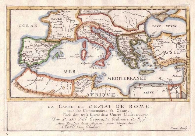ANTIQUE MAP - 1666 Pierre Du Val Map Carte de L'Estat de Rome - Roman ...