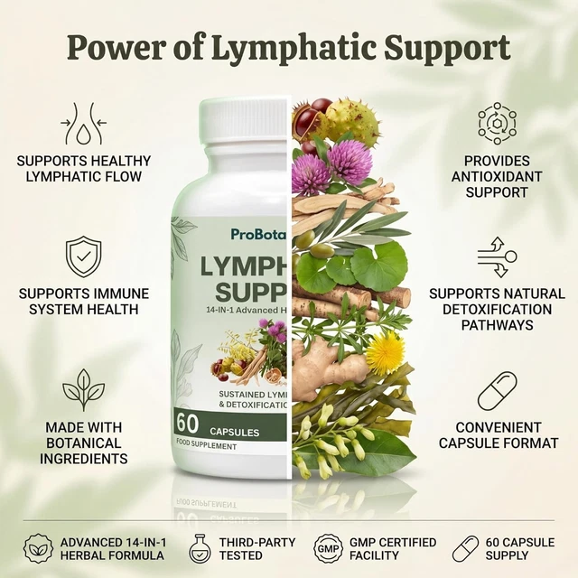 LYMPHATIC DRAINAGE SUPPORT Supplement 14-in-1 Herbal Complex 60 ...