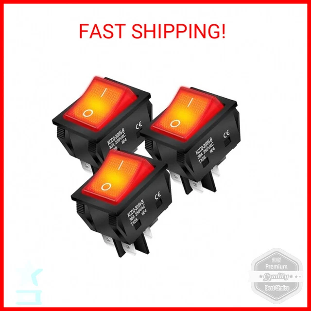 DAIERTEK 30A 250V KCD2 KCD4 Rocker Switch DPST 4 Pin Red Lighted 120V ...