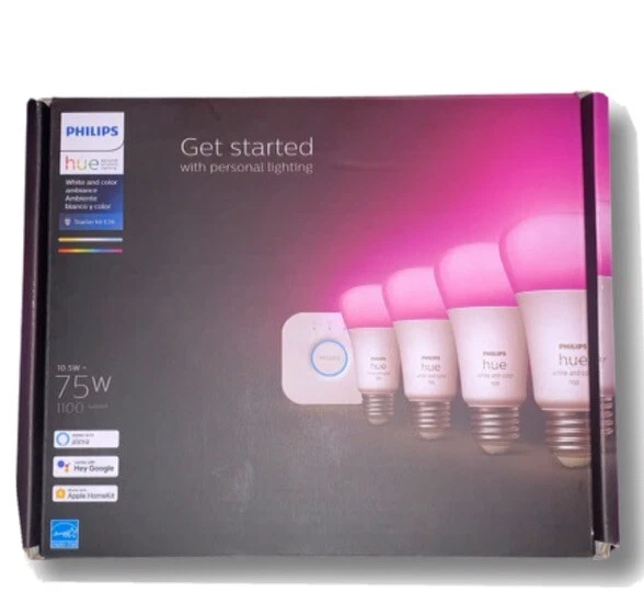 PHILIPS HUE WHITE and Color Ambiance A19 Bluetooth 75W Smart LED Bulb 2 ...