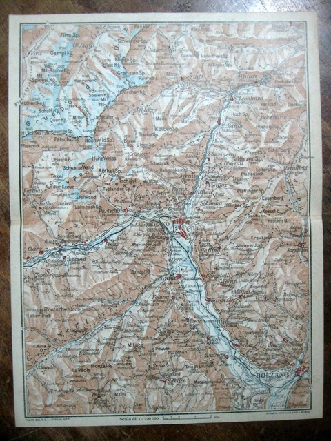 STAMPA ANTICA OLD print MAPPA PIANTA TOPOGRAFICA BOLZANO MERANO LANA ...