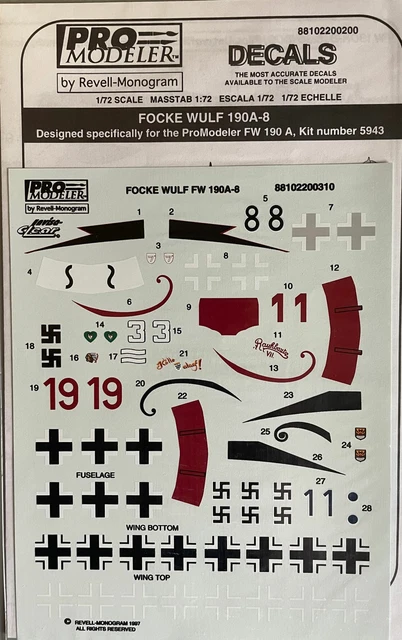 PROMODELER DECALS 1/72 WW2 GERMAN LUFTWAFFE FOCKE-WULF Fw190A-8 JG300 ...