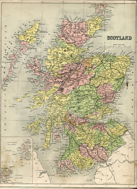 OLD MAP OF Scotland 1800s Poster A3 Print educational teaching school £ ...