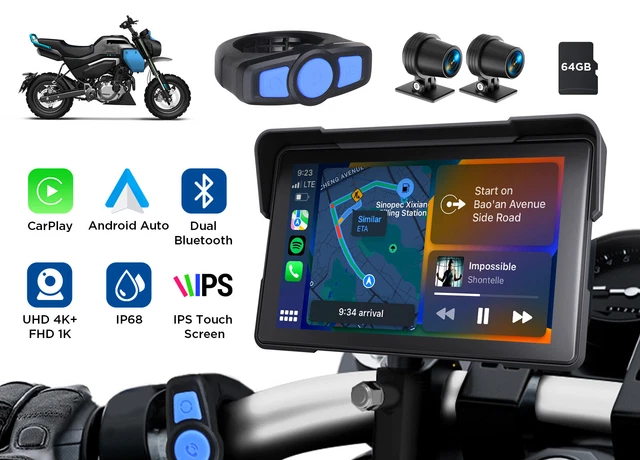 7& MOTORRAD CARPLAY Android Auto Bildschirm Vollkörper wasserdicht GPS ...