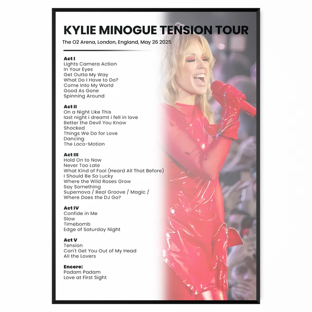 KYLIE MINOGUE SETLIST Poster 02 Arena 2025 Tension Tour For Kylie Minogue Fans £3.99 - PicClick UK
