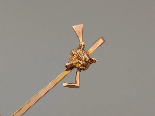 9 CT GOLD hunting Bar Brooch with Fox and Riding Crop £111.22 - PicClick UK