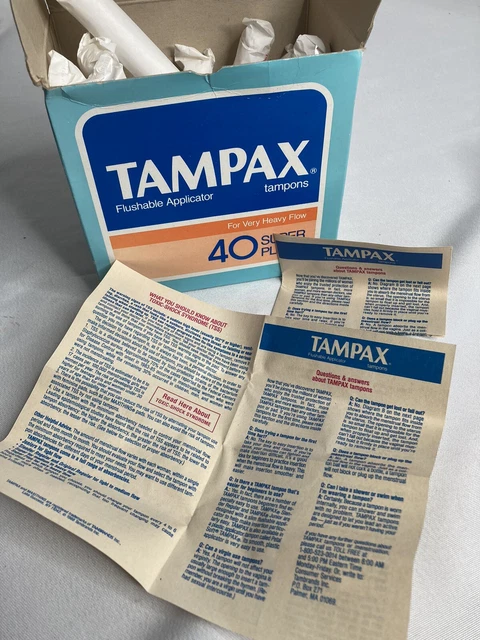 VINTAGE 1988 TAMPAX 40 SUPER PLUS TAMPONS Box Feminine Hygiene Open Box ...