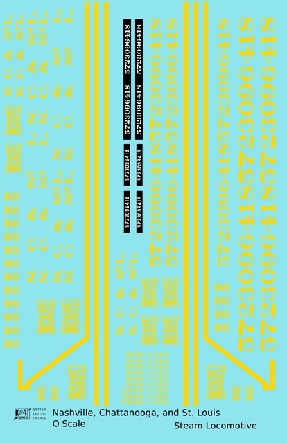 K4 O SCALE Decals Nashville Chattanooga St Louis Steam Locomotive ...