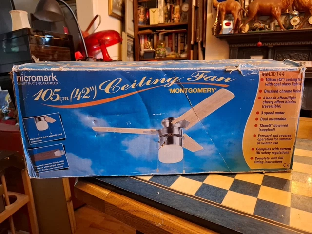 MICROMARK MONTGOMERY 3 Beech Effect Blades Chrome 3 Speed 42" Ceiling ...