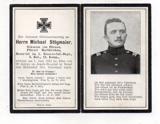 ORIGINAL GERMAN WW1 Death card wk1 sterbebild death details soldier ...