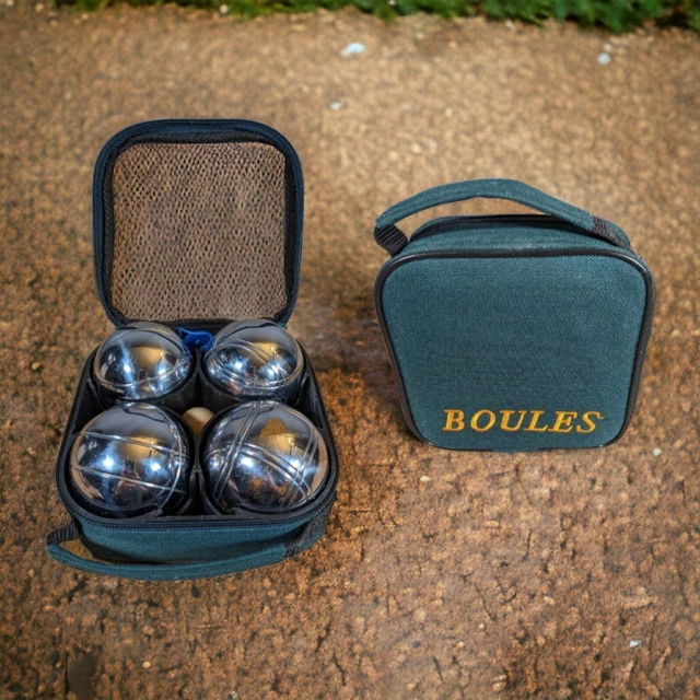 BOULES PETANQUE SET With Jack and Measure French Game Metal Chrome ...