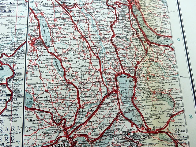 RAILWAY MAP OF Switzerland Zurich Lucerne Swiss Rail Plan Antique ...