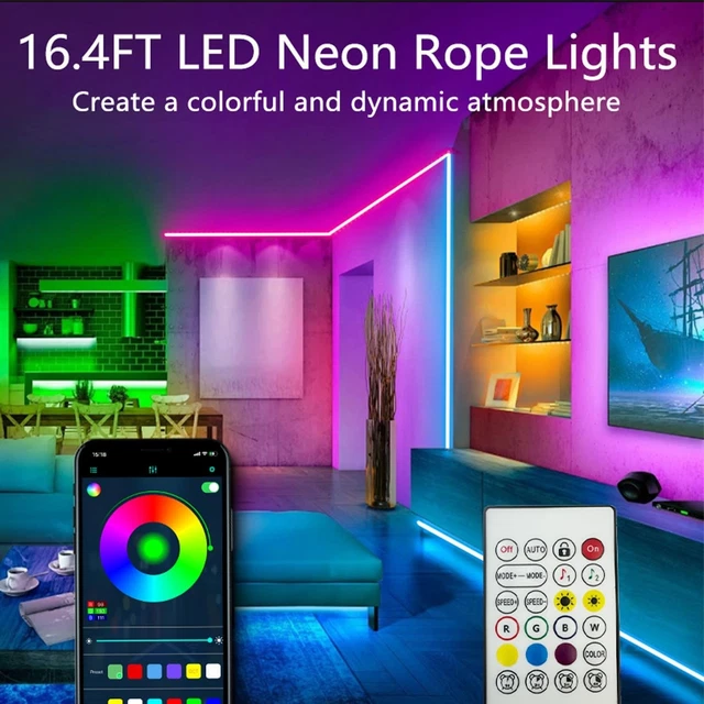 5M NEON ROPE Lights,Flexible Led Light Control with 5M-Neon Lights £21. ...