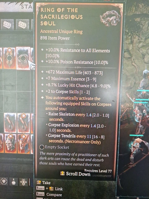 DIABLO 4 SEASON 4 S4 Ancestral Sacrilegious Soul Unique Necro Ring $20.00 - PicClick AU