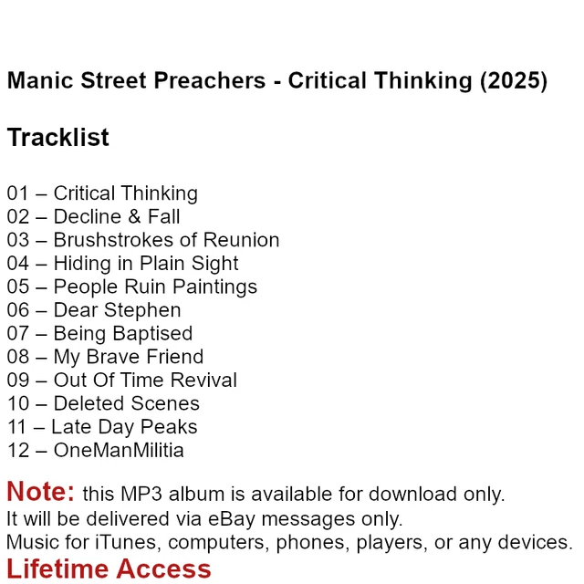 MANIC STREET PREACHERS - Critical Thinking (2025) - See all photos £3.42 - PicClick UK