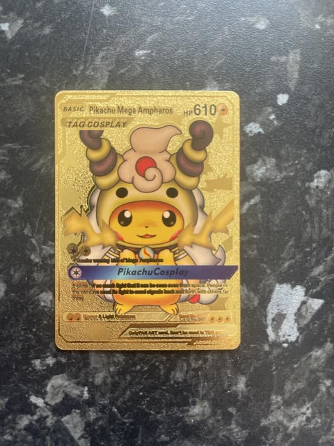 PIKACHU MEGA AMPHAROS Tag Cosplay Gold Pokémon Card Collectible Novelty ...
