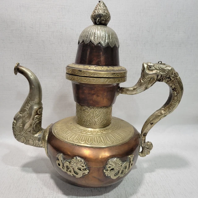 ANTIQUE 19TH CENTURY Large Tibetan Copper & Silver Teapot,( Missing ...