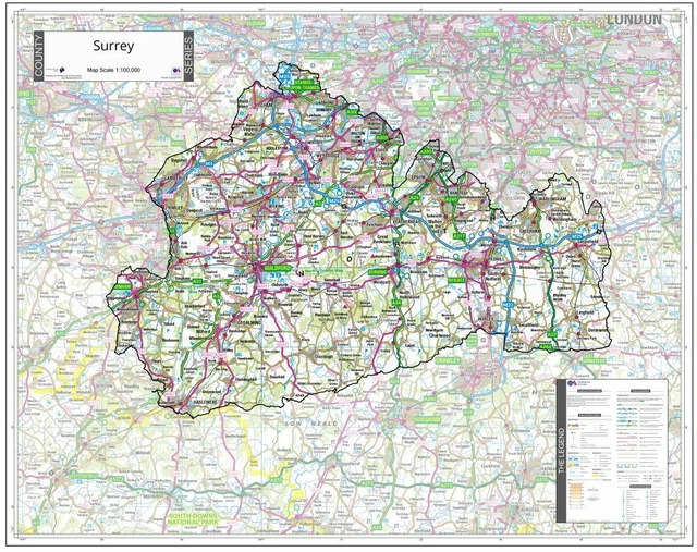 SURREY COUNTY WALL MAP - Laminated Edition - Surrey Wall Map - NEW for ...