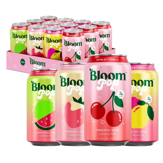 BLOOM POP PREBIOTIC Soda 12 Pack, Variety Pack, 12Oz Cans | Prebiotic ...