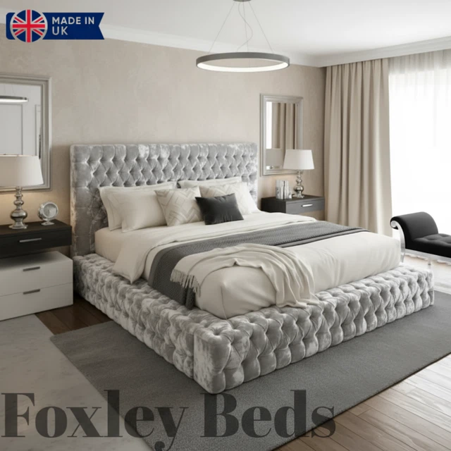 FOXLEY CHESTERFIELD PLUSH/CRUSHED Velvet Ambassador Bed Double King ...