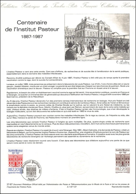 DOCUMENT OFFICIEL 1987 - Centenaire de l'Institut Pasteur EUR 2,00 ...