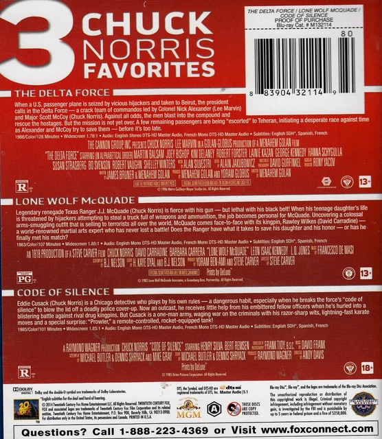 DELTA FORCE + LONE WOLF McQA + CODE OF SILENCE - CHUCK NORRIS NEW 3BLU ...