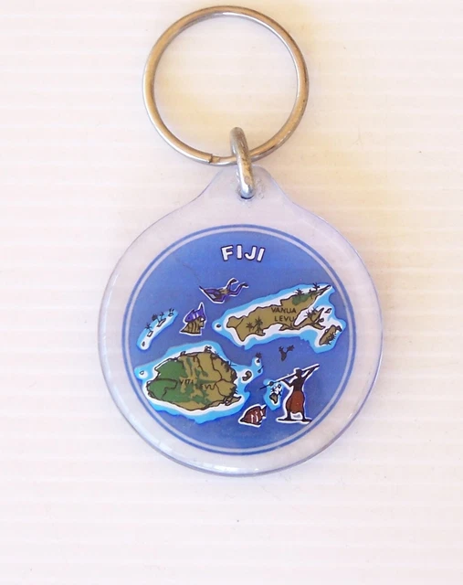 VINTAGE FIJIAN ISLANDS Fiji Travel Souvenir Acrylic Key Chain Keyring ...
