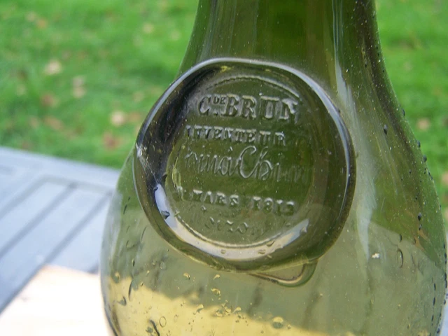 BOUTEILLE VERRE ANCIEN soufflé cachet C BRUN China 1813 voiron seal ...