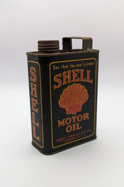 RARE SHELL 1930S MOTOR OIL CAN TIN ADVERTISING SIGN CAR MOTORCYCLE BP ...