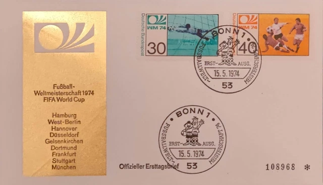 +FUSSBALL WM 1974+ Ersttagsbrief +STADIEN+ Sonderstempel Bonn +WORLDCUP ...