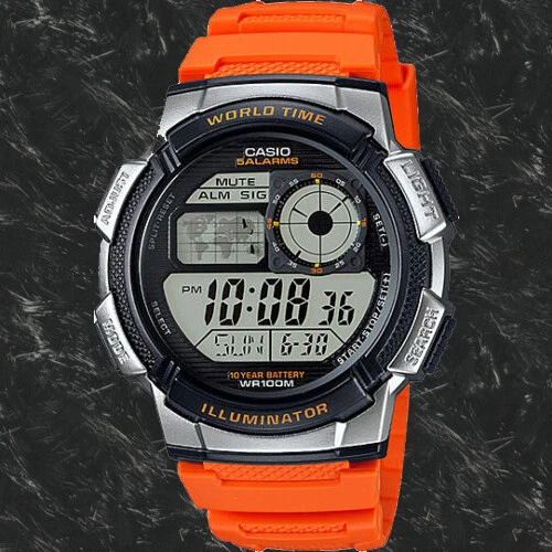 CASIO AE1000W-4BV DIGITAL Map Watch 10 Year Battery World Time 5 Alarms ...