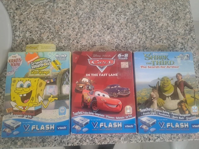 V.FLASH VTECH - Home System (3 GAMES: Cars/Shrek/Spongebob Squarepants ...