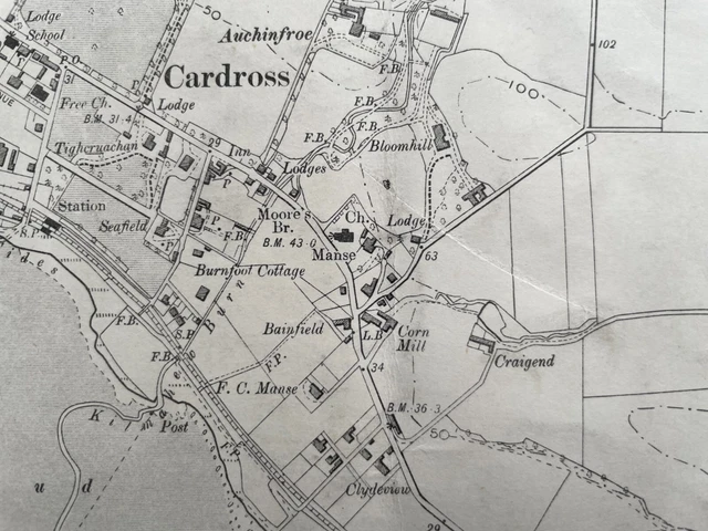 1899 EDITION TOPOGRAPHICAL Map of the Cardross area. Dumbartonshire XXI ...