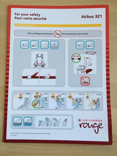 AIR CANADA ROUGE Airlines Airbus 321 Safety Card $9.99 - PicClick CA