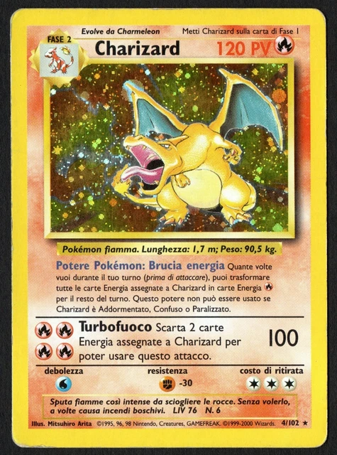 CARTA POKEMON CHARIZARD 4/102 Set Base Edizione ITA Rara Holo BGS PSA ...