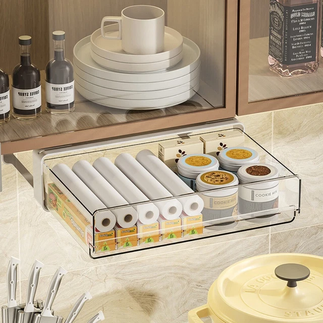 SELF-ADHESIVE UNDER TABLE Storage Cabinet Pull-out Storage Box Office ...