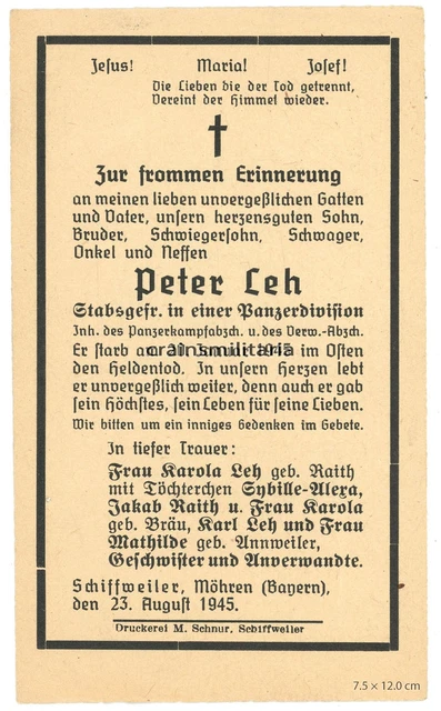 ORIG. STERBEBILD PANZERMANN + DROBIN b. Plock Weichsel Polen 1945 EUR 7 ...