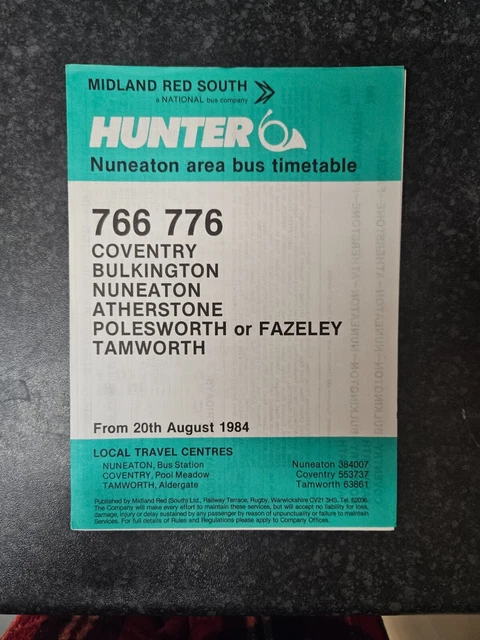 MIDLAND RED SOUTH Transport Timetable Bus Leaflet Nuneaton ABJXA1.19 £3 ...