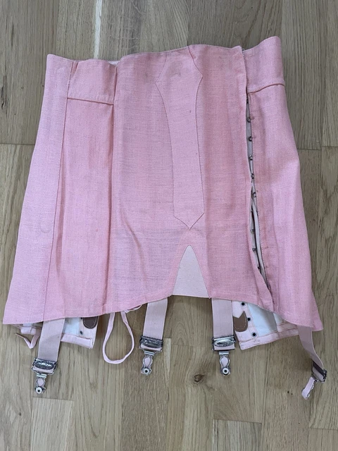 VINTAGE LEINEN MIEDER Straps Schnür Korsett Hüfthalter rose 80 cm ...