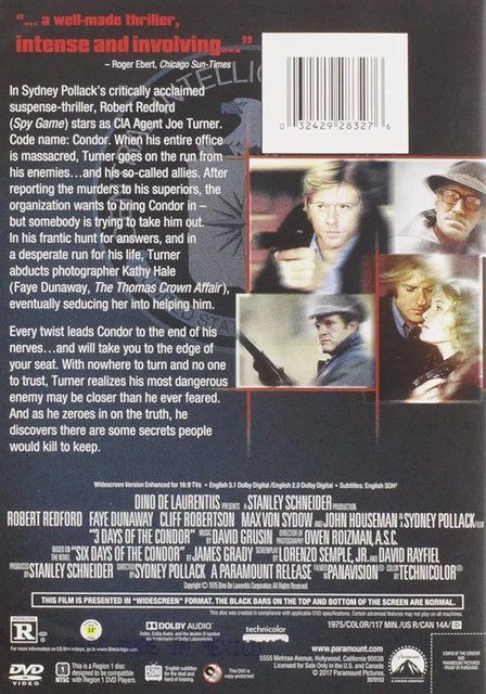 3 DAYS OF the Condor (DVD) Robert Redford Faye Dunaway Max von Sydow ...