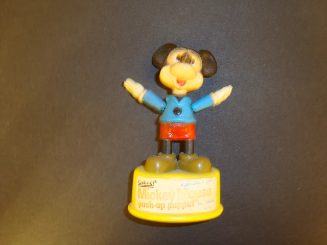 VINTAGE MICKEY MOUSE PUSH-UP PUPPET by GABRIEL c 1977 GOOD WORKING ...