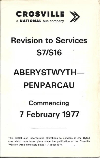 CROSVILLE ROUTE S7/S16 Revised Timetable - Feb 1977 £1.16 - PicClick UK