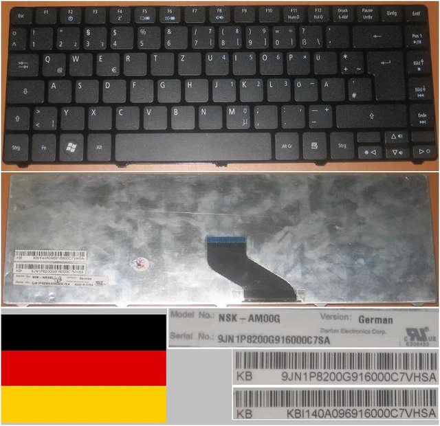 KEYBOARD QWERTZ GERMAN Acer Aspire AS3810T NSK-AM00G 9J.N1P82.00G KB ...