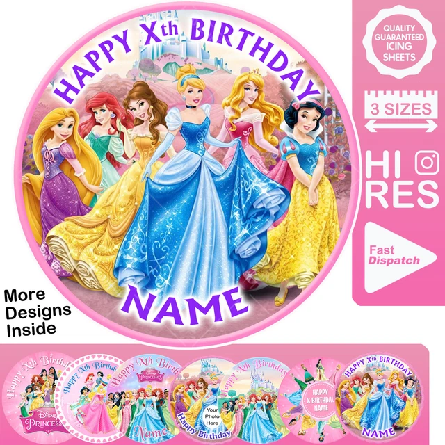 DISNEY PRINCESS CAKE Topper Decoration Round Personalised Edible Icing ...