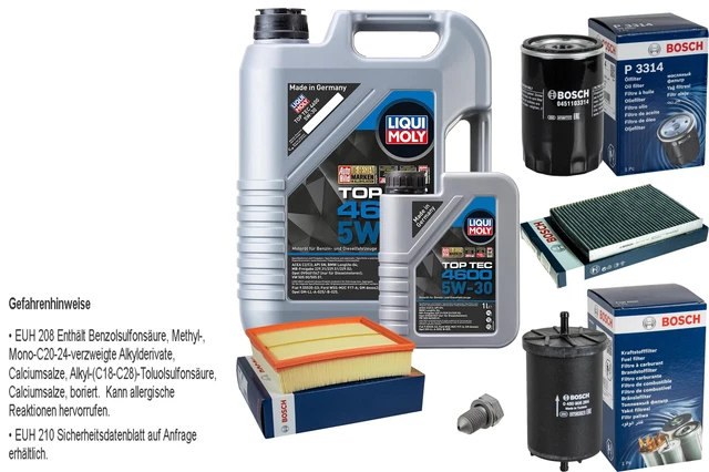BOSCH PAQUET POUR inspection 6 L'huile Liqui Top Moly Tec 4600 5W-30 VW Passat EUR 132,22 ...