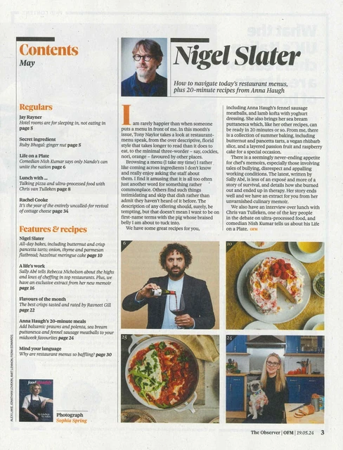 OBSERVER MAGAZINE FOOD Monthly: Sally Abé, Anna Haugh, Nigel Slater ...