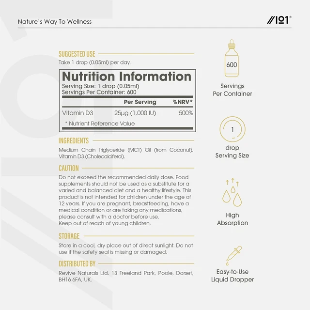 VITAMIN D3 LIQUID Drops 1000IU - 30ml (600 Servings) - MCT 1 ml (Pack ...