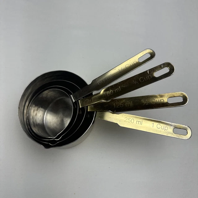 VINTAGE HAMMERED STAINLESS Steel Measuring Cups Set Of 4 1c 1/2c 1/3c 1 ...