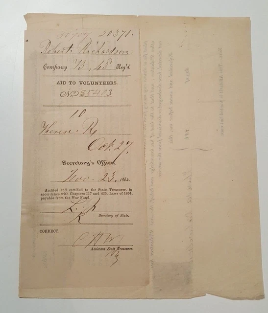 CIVIL WAR DOC. Signed by Lucius Fairchild/Wisconsin Nov. 23 1864 ...